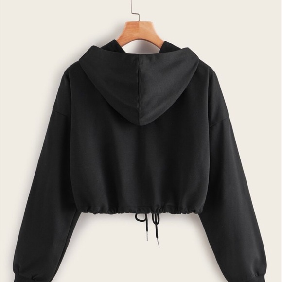 Tops | Black Hoodie Zip Up Crop Top | Poshmark